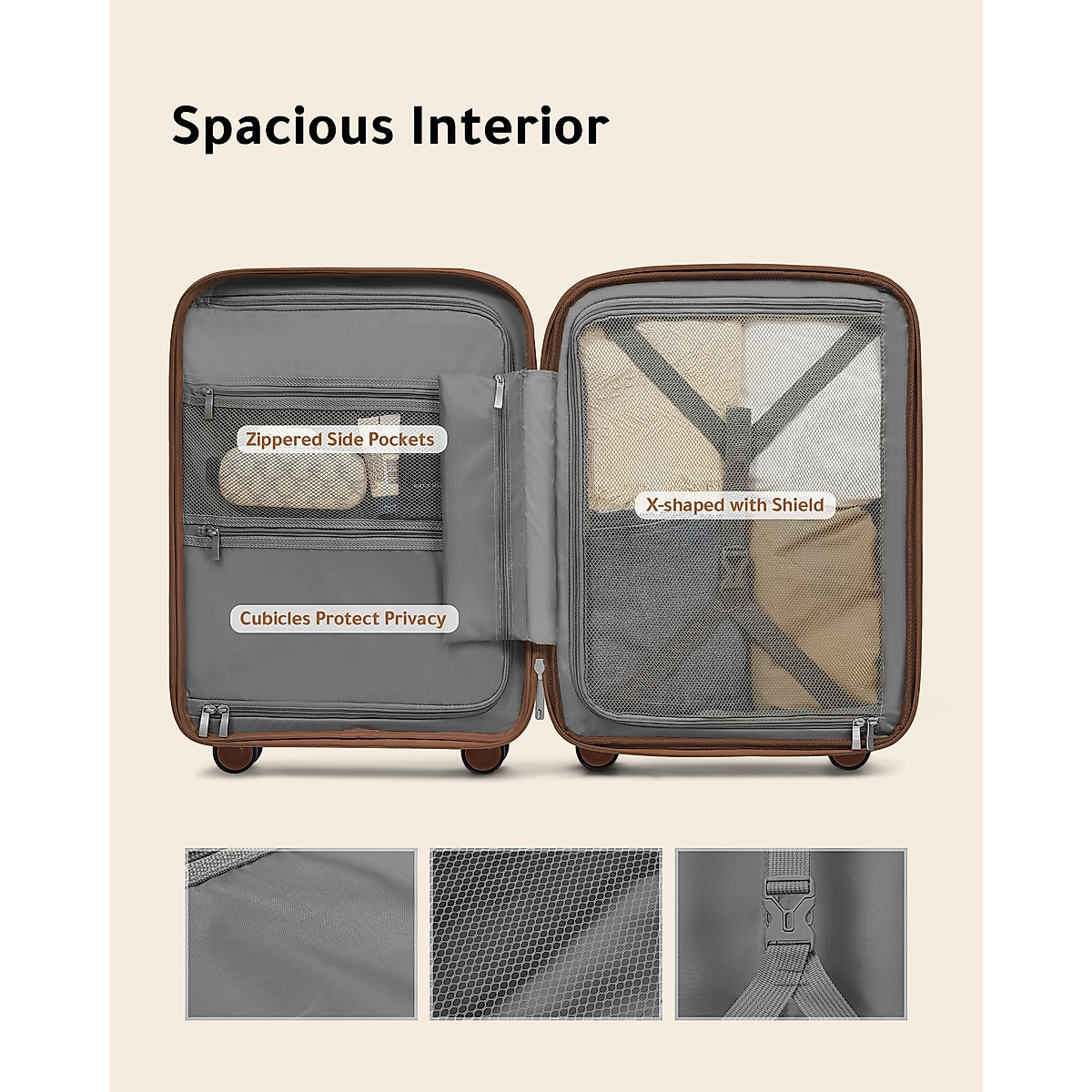 LUGGEX Carry On Luggage with Spinner Wheels, PP Lightweight Suitcase with TSA Lock, Expandable Luggage for Travel without USB (Rose Gold, 20 Inch, 42L)