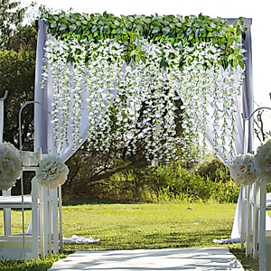DearHouse 12Pack 3.6 Feet/Piece Artificial Wisteria Vine Garland Hanging Wisteria Garland Silk Flowers String for Home Party Garden Wedding Decor (White)