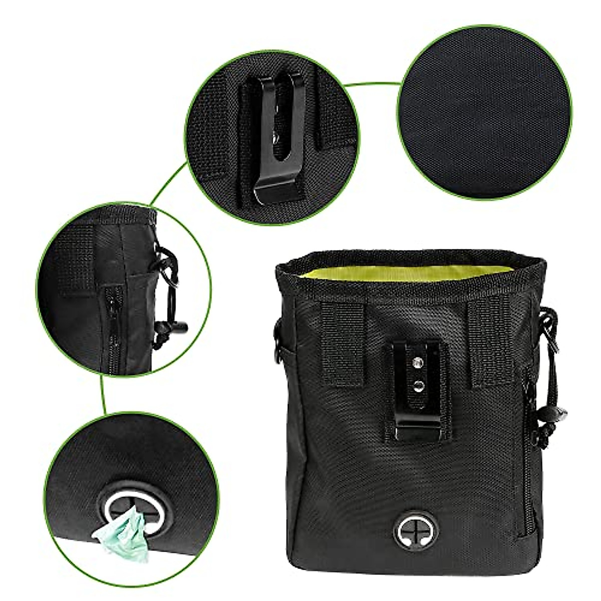 Left&Right Dog Treat Pouch, Dog Training Treat Pouch for Pet, Dog Treat Pouch for Training Small to Large Dogs, Dog Treat Bag with Waist Belt Shoulder Strap Poop Bag Dispenser -4 Ways to Wear -Black