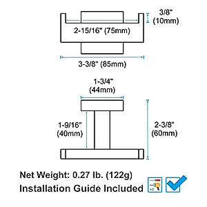 Angle Simple Double Towel Hook Matte Black, SUS304 Stainless Steel Bathroom Robe Holder, Shower Towel Hanger Wall Mounted