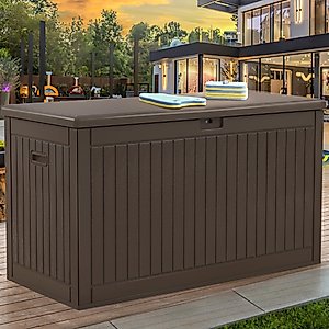 YITAHOME 260 Gallon Double-Wall Deck Box with Divider & Side Handles, Outdoor Large Storage for Patio Furniture Cushions, Garden Pool Accessories, Water Resistant & Lockable