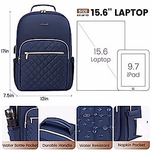 LOVEVOOK Laptop Backpack for Women, Quilted Business Travel 15.6-inch Computer Bag, Doctor Nurse Backpack Purse for Work, Navy