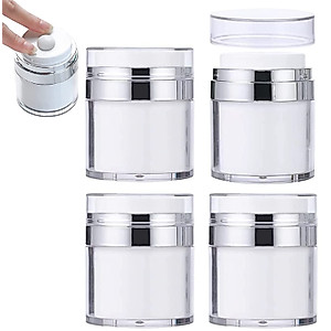Minsily 4 Pack Airless Pump Jars, 1 Oz Airless Pump Bottles Cream Jar Vacuum Cosmetics Pump Bottle Dispenser, Travel Container Empty Airless Cosmetic Container for Skincare Cream Lotion Moisturizer