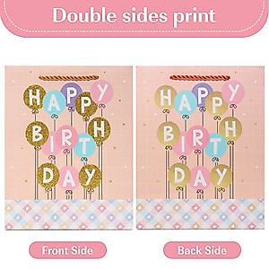 GonLei Birthday Gift Bag Assorted Sizes Happy Birthday Gift Bags for Kids Birthday Wrapping Paper Bags with Tissue Paper Card Handles for Girls Boys（4Bags 2Size: Medium 9” Large 12.6”）