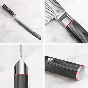 Cangshan YARI Series X-7 Damascus Steel 9-inch Bread Knife with Sheath