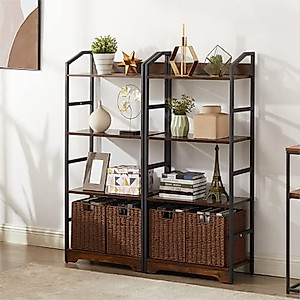 Vagusicc Industrial Display Standing Bookshelf, 4-Tier Tall Bookcase Wood Book Shelf, Modern Book Shelf Storage Organizer Steel Frame, Multipurpose Bookshelf for Living Room/Bedroom/Kitchen/Bathroom