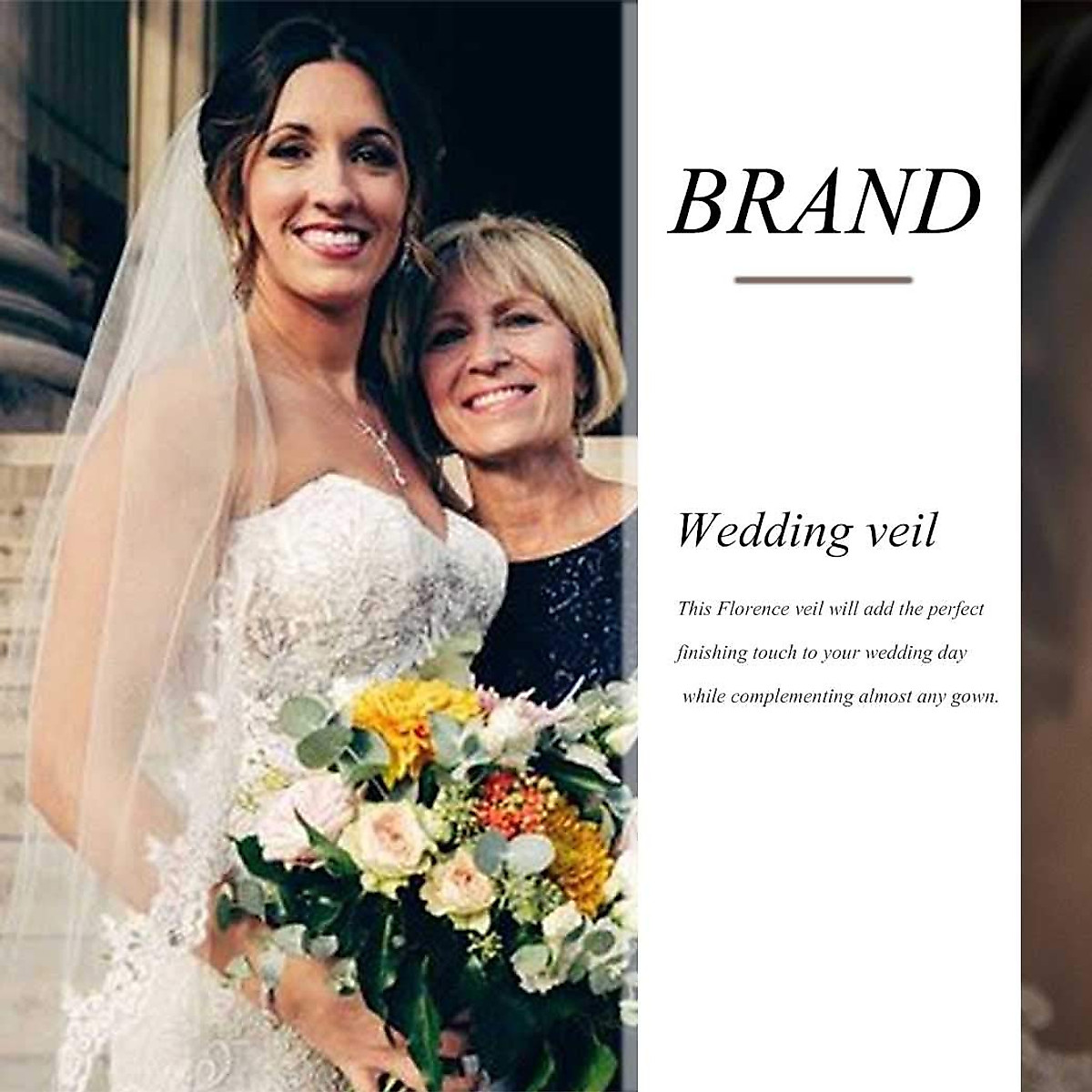 Yalice Catherdal Wedding Veils for Brides Long Bridal Veil 1 Tier Veils Floral Lace Soft Tulle Veils with Comb 118''(Ivory)