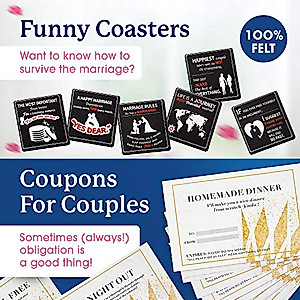 Cool Bridal Shower Gifts For Bride to Be | Unique Engagement Gifts for Couples | The Marriage Survival Kit | Best Wedding Gifts For Couple, Gifts For Her | Free Ring Dish, Coasters, Bottle Opener