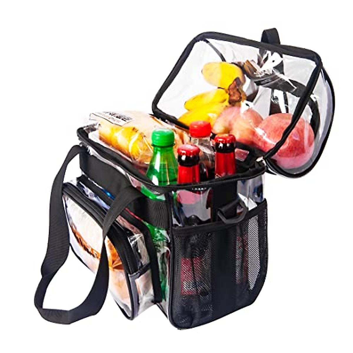 Stadium Approved Double Decker Crossbody Clear Work bag Transparent PVC Lunch Tote Bag Clear Makeup Travel Kit Organizer Bag On Go Clear Lunch Shoulder Bag for Sport Event Concert Correctional Officer