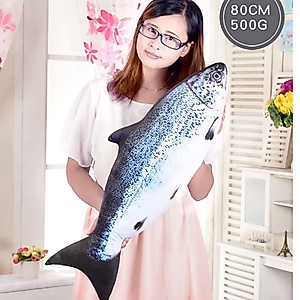 OUKEYI 31.5“Simulation Fish Plush Toy Pillow，Decorate Soft Fish Decorate Pillow Cushion Stuffed Decorate Oversized Pillow Creative Gift Home Decor (Salmon)