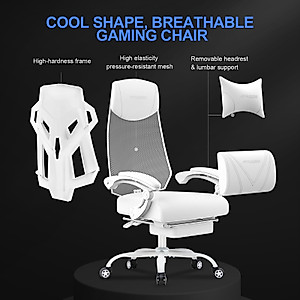 GTRACING Gaming Chair, Computer Chair with Mesh Back, Ergonomic Gaming Chair with Footrest, Reclining Gamer Chair with Adjustable Headrest and Lumbar Support for Gaming and Office (White)