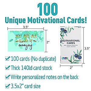 100 Motivational cards with inspirational quotes - encouragement and kindness cards shows gratitude and appreciation. Affirmation cards set contains 100 uniquely designed mini note cards