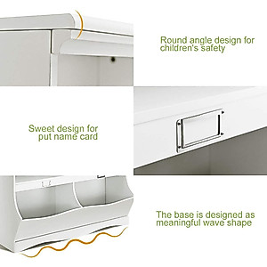 HOMGX Toy Storage Organizer, Open Kids Storage Cubby with 2 Shelves & 4 Bins, Multifunctional Toy Storage Cabinet for Nursery, Playroom(White)