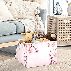 TSENQUE Cherry Blossom Foldable Storage Boxes with Lids Decorative Storage Box Container for Home Bedroom Closet Office Nursery 16.5" L x 12.6" W x 11.8" H