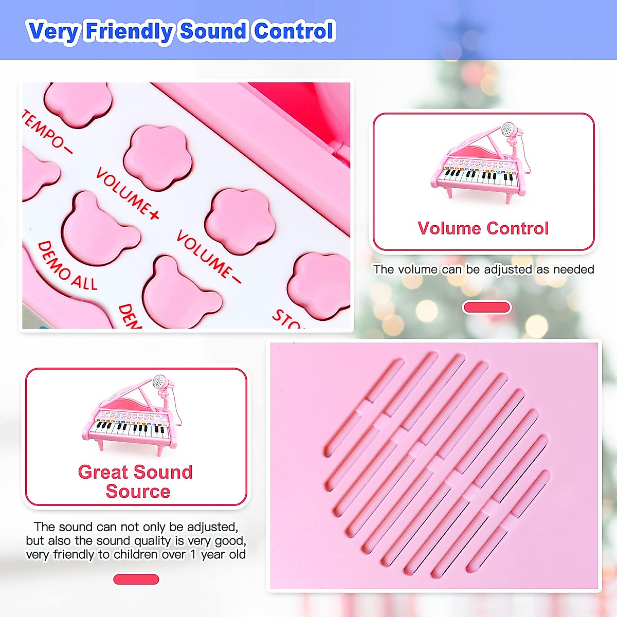 Litaonner Pink Piano Toys for 1+ Year Old Girls Gifts - 24 Keys Toddler Piano Keyboard Musical with Microphone, Kids Piano Toys for 2 Year Old Girls Birthday and Xmas Gift