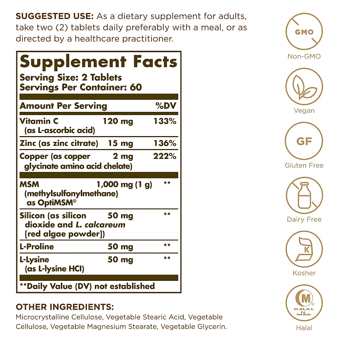 Solgar Skin, Nails & Hair - 120 Tablets, Pack of 2 - Advanced MSM Formula - Non GMO, Vegan, Gluten & Dairy Free - 120 Total Servings