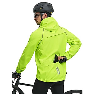 BERGRISAR Men's Cycling Rain Jacket Waterproof Cycling Windbreaker Bike Bicycle Jacket Running Hood Rain Coat Green Size Large
