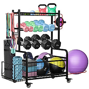 Weight Rack for Dumbbells, Dumbbell Rack Home Gym Storage Stand for Yoga Mat Kettlebells and Strength Training Fitness Equipment, Weight Holder Rack for Dumbbells with Wheels