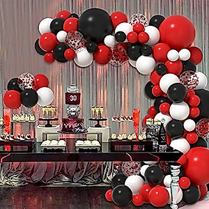 Janinus Red And Black Balloons Arch Kit 18inch 12inch 5inch Red Black And White Balloons Garland Black And Red Party Decorations For BBQ Baby Shower Halloween Graduation Casino Car Theme Party