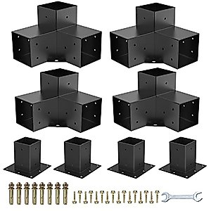 pergola Brackets 6x6 Woodworks Pergola kit Modular Modern Outdoor Pergola Hardware Kit DIY Elevated Wood Stand kit Includes 4 Bracket Shoulders 4 Boots for 6x6 (Actual: 5.5x5.5 Inch) Lumber