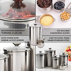 Kitchen Canister Set - Airtight Stainless Steel Canisters with Glass Lids - Clear See-Thru Top - Containers Set for Kitchen - Ideal for Food, Flour, Sugar, Coffee, Tea & Pantry Storage (8 Piece Large)