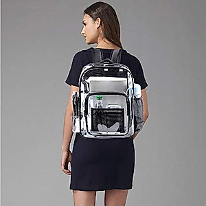 Heavy Duty Clear Backpack with Large Laptop Compartment, See Through Plastic Bookbags for School, Stadium,Security, Sporting (Black)