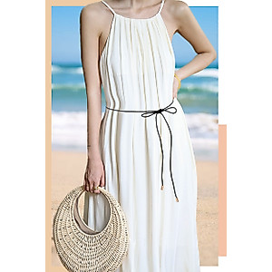 TeeYee Women PU Leather Knitted Waist String Belt/Rope/Chain Long Boho Wrap Skinny Belt (one size, black)