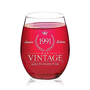 Veracco Vintage 1991 Limited Adition Stemless Wine Glass 30th Birthday Gift For Him Her Thirty and Fabulous