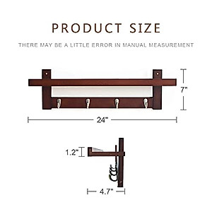 SONGWAY Wall Mounted Floating Shelf - Wall Coat Rack with Hooks and Shelf, Rustic Floating Shelf, Wood Wall Shelf with Hooks, Key Holder for Wall, Brown