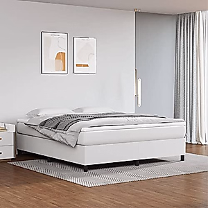 vidaXL Box Spring Bed Frame Home Indoor Bed Accessory Bedroom Upholstered Double Bed Base Furniture White 76"x79.9" King Faux Leather