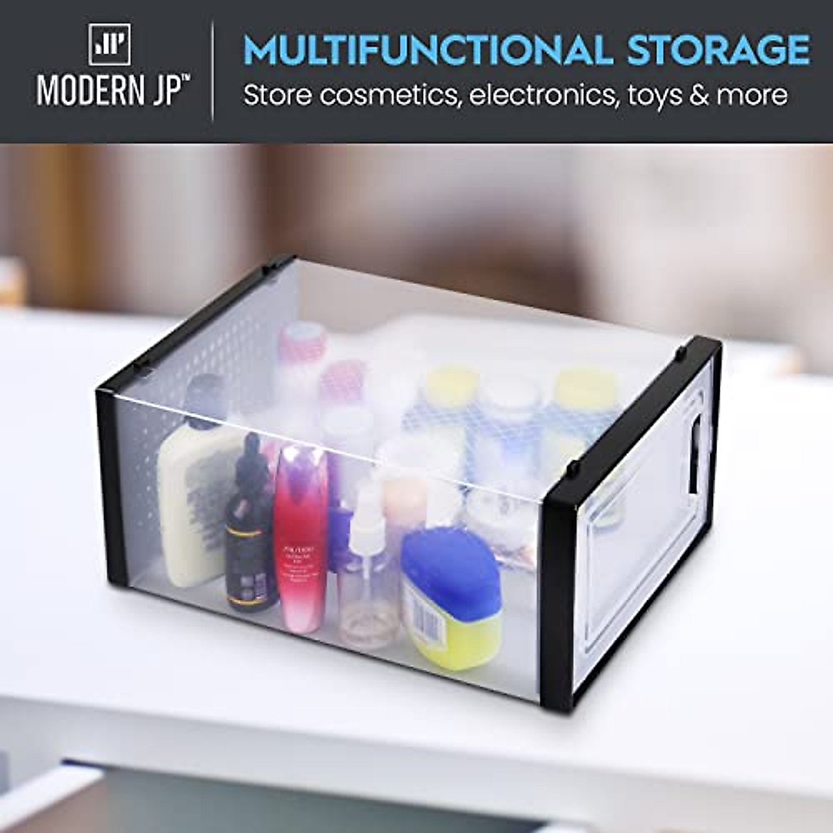 Modern JP Hat Organizer for Baseball Caps (4-Pack) - Dust-Free Hat Storage Box, See-Through Hat Rack Display - Holds up to 6 Caps per Box