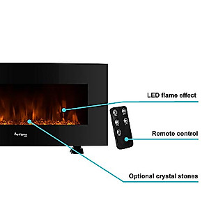 e-Flame USA Sundance Curved Wall Mounted or Freestanding LED Electric Fireplace with Remote - Adjustable, Timer, Remote - 34-inch