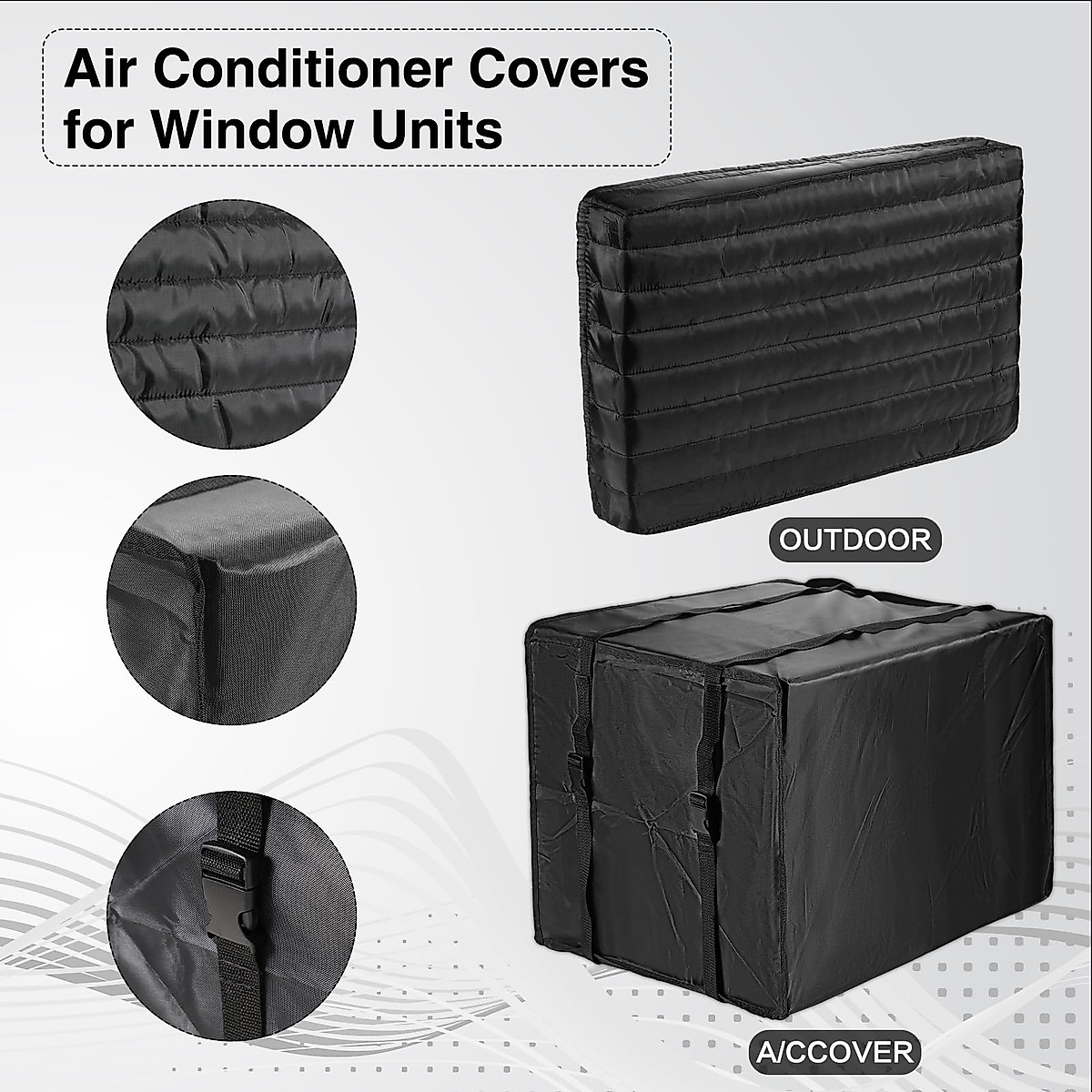 Windyun 2 Pack Window Air Conditioner Cover Ac Covers for Inside and Outside Adjustable Dust Proof Waterproof Ac Shade for Outside Unit for Winter Accessories, Black (21x14 In, 21x15x16 In)