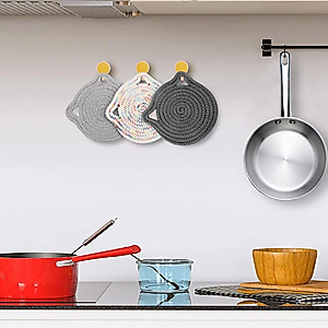 YONOVO 7" Cotton Trivets Set, 3Pcs Cute Cat Ear Pot Holders Woven Hot Pads Mats Thick Heat Resistant for Hot Pots and Pans Round Hot Plate Holder Washable Potholders Kitchen Farmhouse Rustic Gift