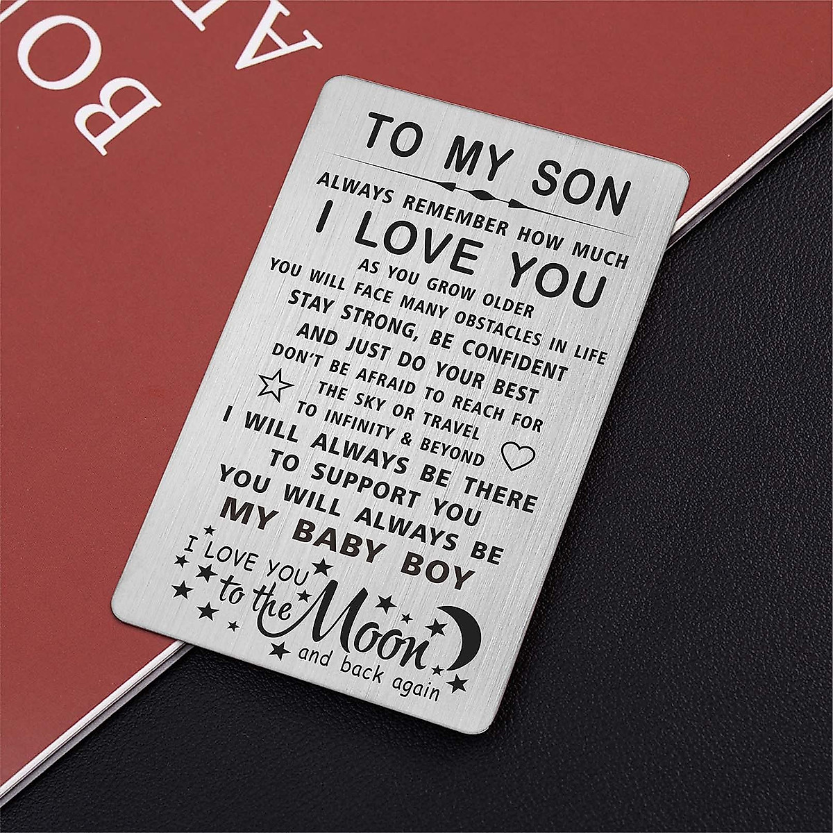 TANWIH Son Engraved Wallet Card I Love You Gifts from Mom Dad, To My Son Birthday Graduation Christmas Card Deployed Presents