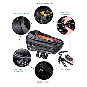 WILD MAN Bike Bag, Bicycle Bike Accessories for Cycling Biking, Bicycle Bike Phone Holder Mount Bag, Bike Bag for Bicycles, Mountain Bike Accessories for Adult Bikes for Cell Phone Under 6.7"