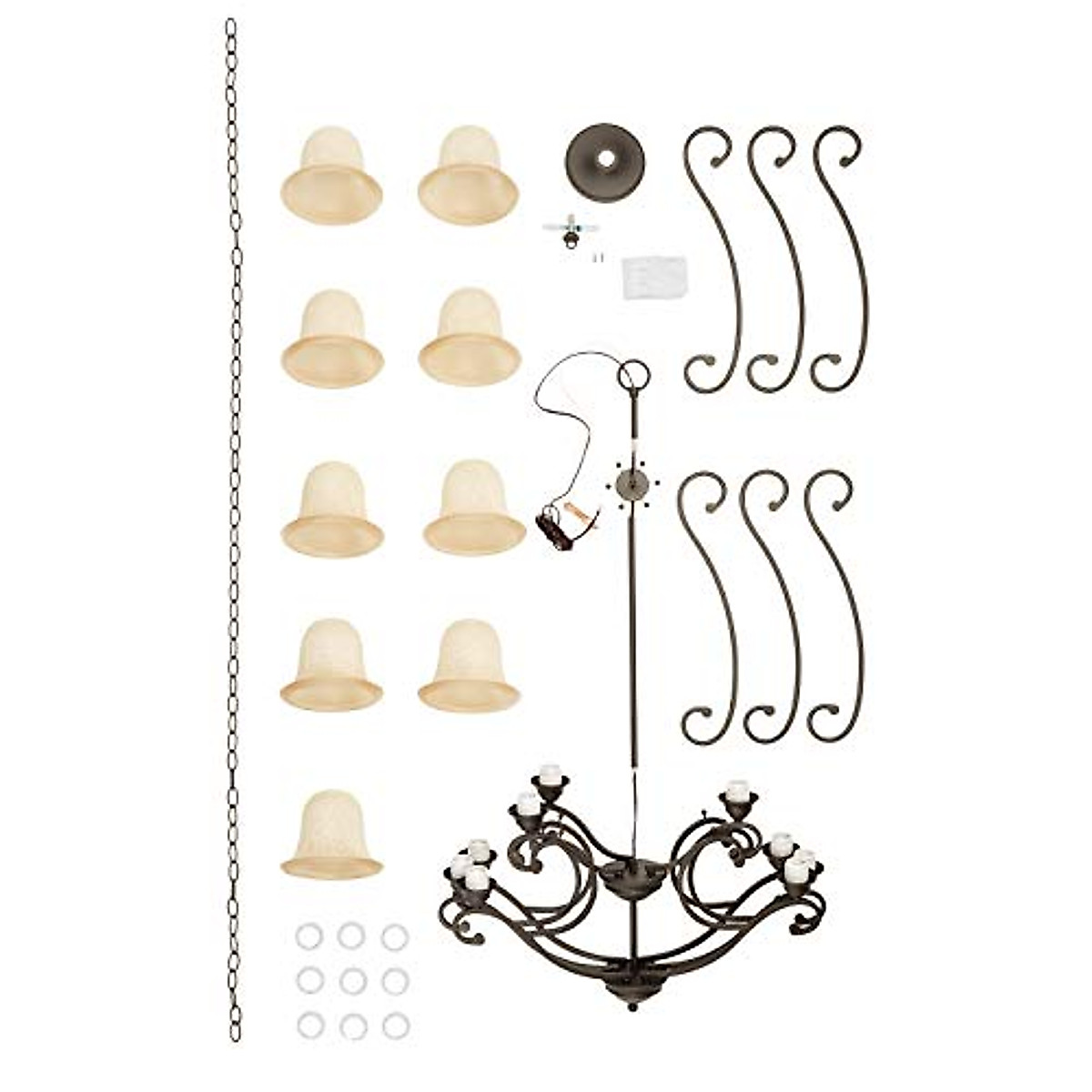 Kichler Camerena 34.5" Two Tier Chandelier in Olde Bronze®, 9-Light Traditional Dining Room Chandelier with White Scavo with Light Umber Inside Tint, (30" W x 34.5" H), 43226OZ