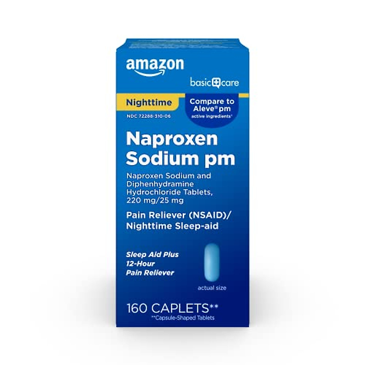 Amazon Basic Care Naproxen Sodium Pm, Naproxen Sodium and Diphenhydramine Hydrochloride Tablets, 220 Mg/25 Mg, 160 Count