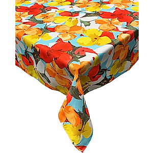 Kovot Floral Tablecloth - 60" x 84" - Washable Water-Resistant Indoor/Outdoor Table Cover for Spring, Summer, and Fall - Vibrant Orange and Yellow Flower Design - Rectangle/Oblong