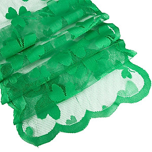 6PCS St Patricks Day Decorations Table Runners Placemats Saint Shamrock Green Lace Embroidered Irish Clover Party Decor Supplies,with 2 Light Strips