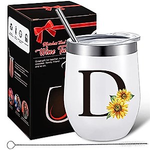 Zopeal Funny Personalized Coffee Mug Cup with Initials, Monogrammed Gift for Women Mom Teacher Birthday Christmas Wedding, 12 oz Stainless Steel Wine Tumbler with Brush Straw Gift Box(D)