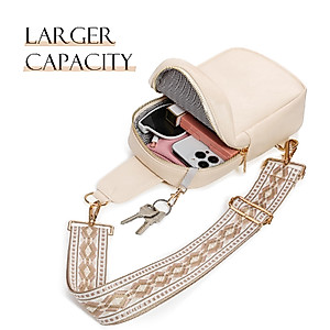 MoKo Vegan Leather Sling Bag - Small Trendy Casual Adjustable Detachable Shoulder Strap Crossbody Bags for Women and Men Daily Hiking Travel, Beige