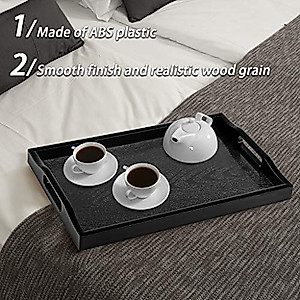 MDLUU Plastic Serving Tray, Ottoman Tray with Cutout Handles, Rectangle Butler Tray for Breakfast in Bed, Coffee Table Decor, Party (Black)