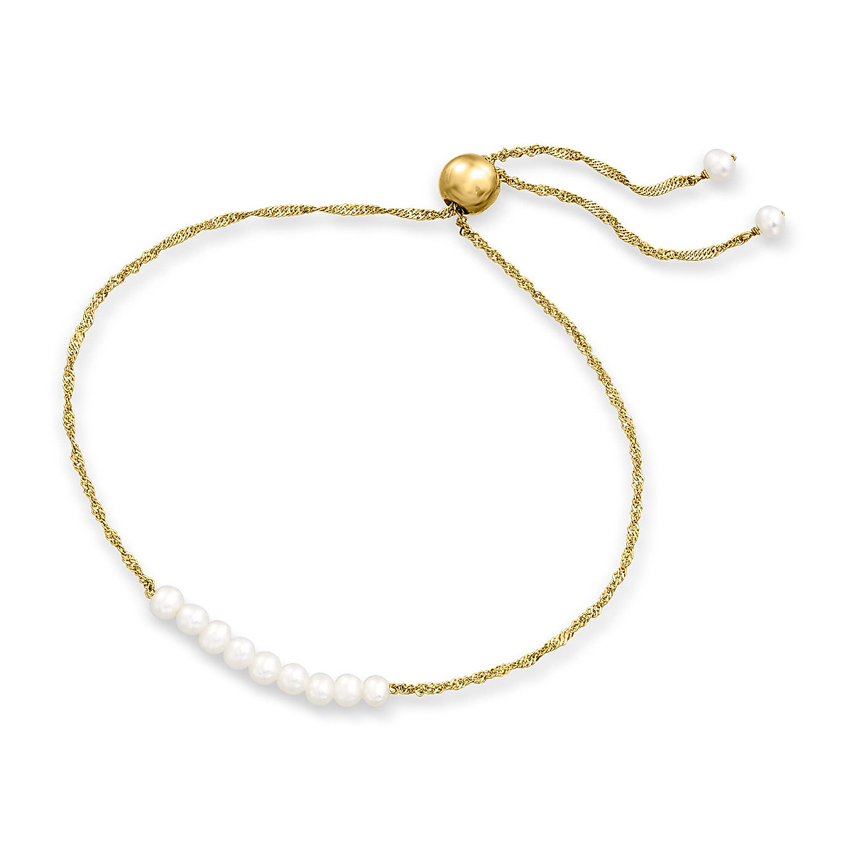 RS Pure by Ross-Simons 3-3.5mm Cultured Pearl Bolo Bracelet in 14kt Yellow Gold