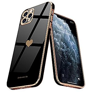 Teageo for iPhone 11 Pro Max Case for Girl Women Cute Love-Heart Luxury Bling Plating Soft Back Cover Raised Full Camera Protection Bumper Silicone Shockproof Phone Case for iPhone 11 Pro Max, Black