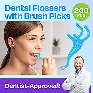 Trueocity Dental Flossers Brush Picks 4 Pack w/Travel Case (200 Total Count), Dental Floss Glides Easy Between Teeth, Flosser Helps Prevent Tooth Decay & Gum Disease, Easy Grip Handle, Mint Flavored