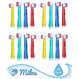 Milos Replacement Toothbrush Heads for Kids - Pack of 16 Oral B and Braun Compatible Replacements