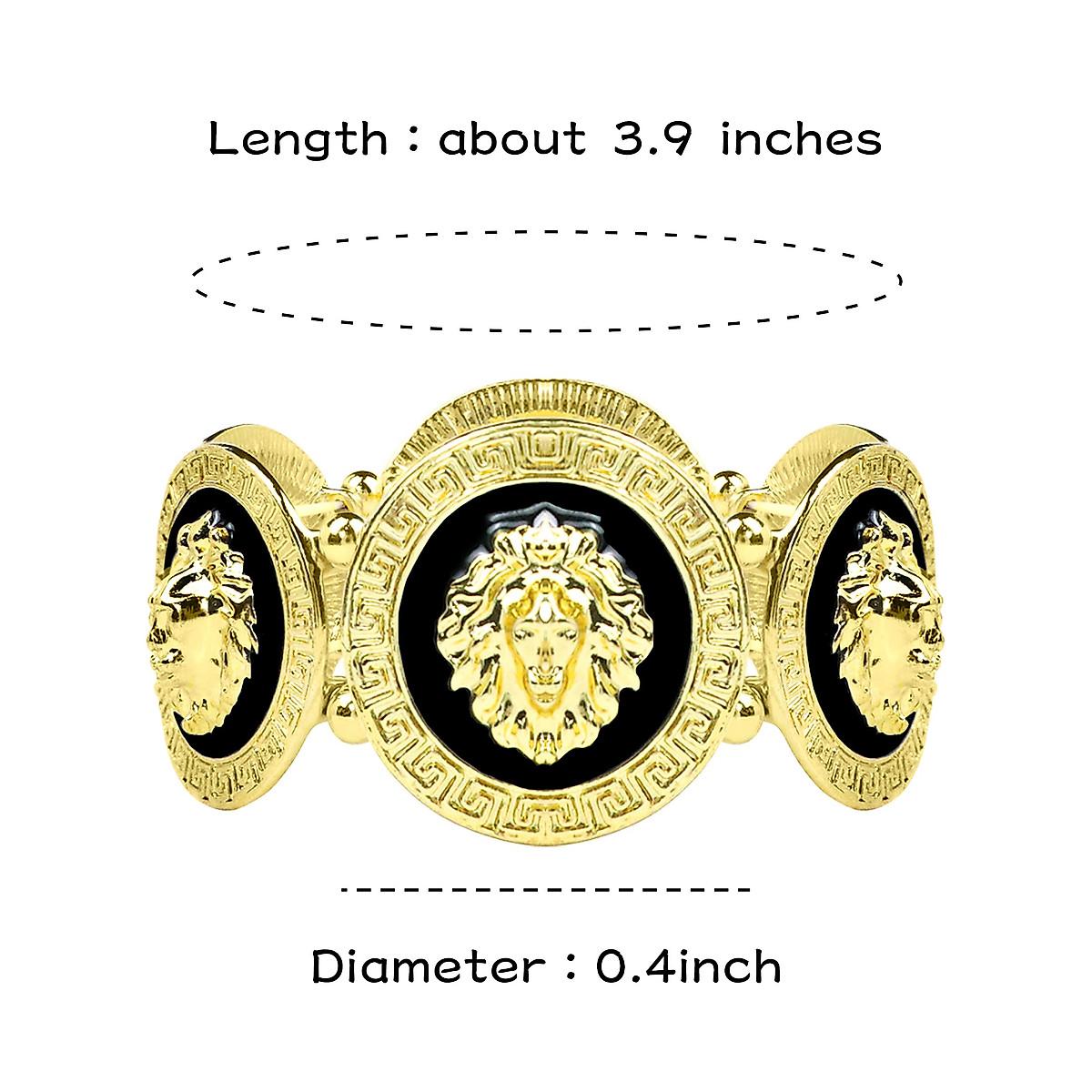 D-Fokes Noble Beautiful Ladies Jewelry Lover Gift Gold Black Lion Head Medal Thickened Stretch Hip Hop Style Gold Lion Head Bracelet