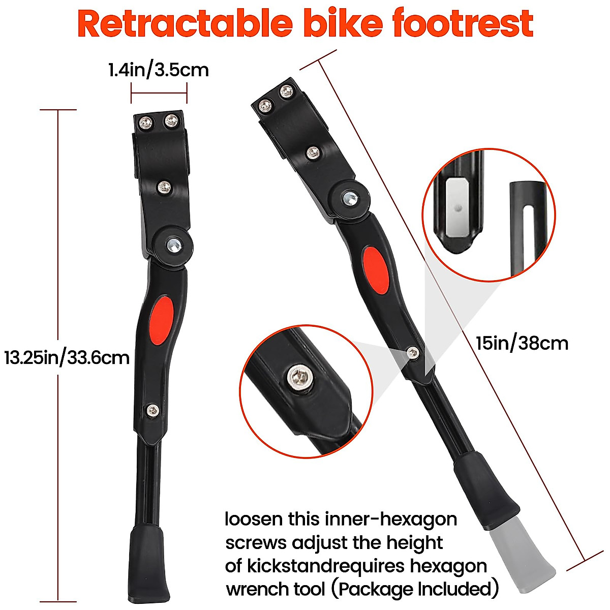 Bike Kickstand Adjustable Rear Side Kick Stand for Bike 22"-27",Aluminium Alloy Bicycle Kickstand Fit for Mountain Bike/BMX/MTB