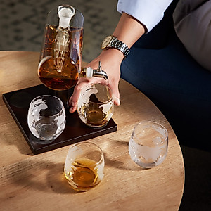 Oak & Steel 35oz/ 1000ml Ship In a Bottle Whiskey Decanter Sets for Men - Wine Decanter Set with Glasses of 4, Whiskey Dispenser & Stand for Whiskey, Bourbon, Vodka, Tequila - Gifts for Men & Husband